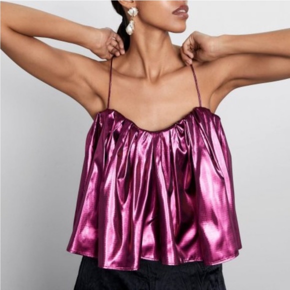 Tops | Nwt Zara Pink Metallic Top | Poshmark